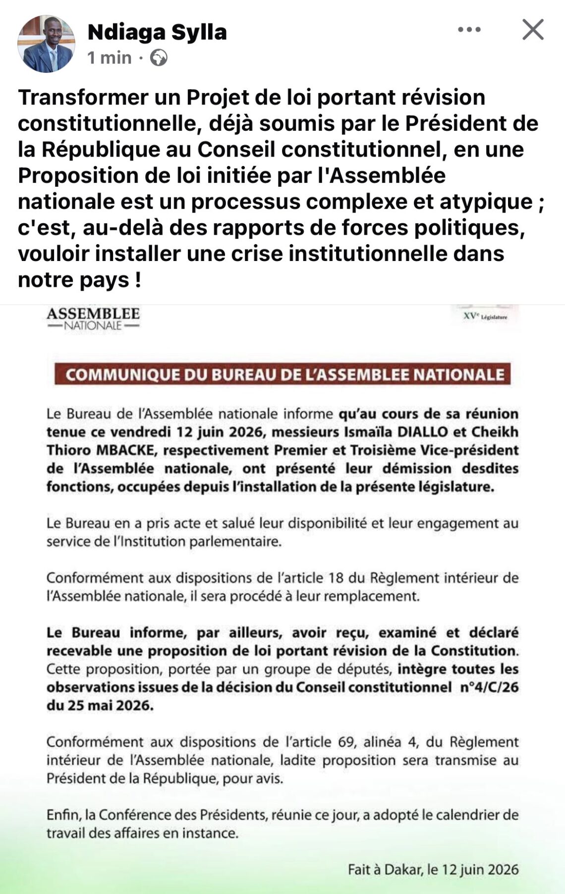 Révision de la Constitution : Ndiaga SYLLA alerte sur la proposition de ...